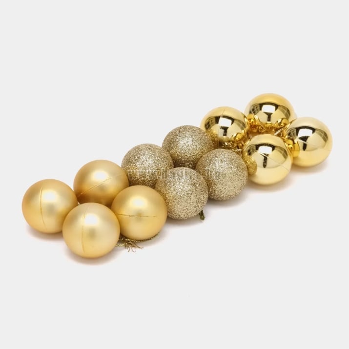Комплект златисти коледни топки за елха 12 броя | Bagira